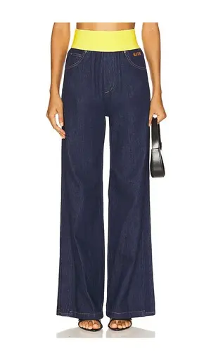 MSGM Wide Leg Denim Jeans With Stretch Waistband