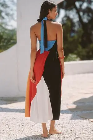 CELANDINE Smocked Halter Midi Dress