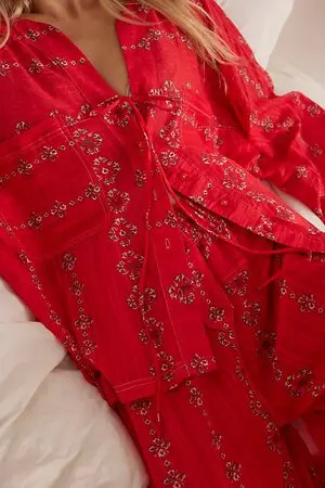 Free People Floral Print Button-up Lounge Shirt - Cherry Combo
