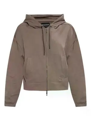 Emporio Armani Logo-embroidered Zip-up Hoodie - Brown