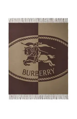 Burberry Knight Stamp Wool Blanket Vole Brown