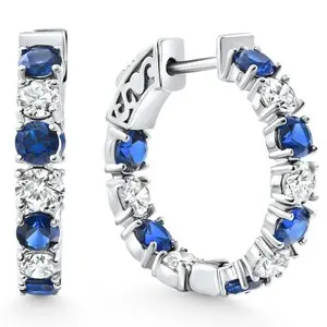 BLISS DIAMOND 4 1/2ct Sapphire & Diamond Hoop Earrings - White Gold