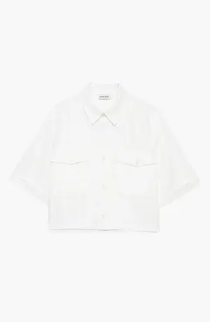 ANINE BING Edith Short Sleeve Shirt With Pointed Collar - Ivory