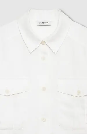 ANINE BING Edith Short Sleeve Shirt With Pointed Collar - Ivory