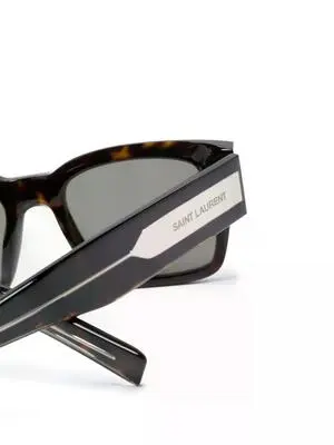 Saint Laurent Logo-plaque Square-frame Sunglasses - Brown