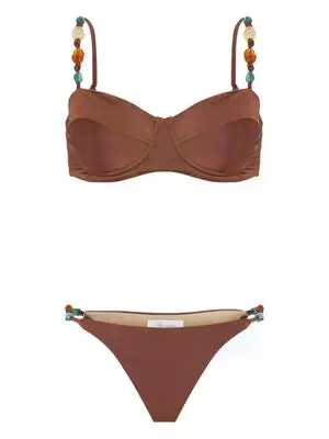BRIGITTE Eva Beaded-strap Bikini Set - Brown