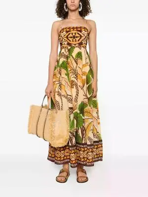 Farm Rio Foliage Sketch Maxi Dress - Brown