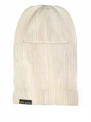 Alpha Industries Logo-patch Ribbed Beanie Hat - White