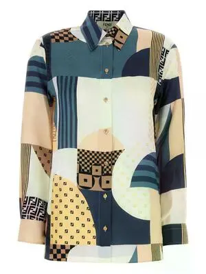 Fendi Geometric-print Silk Shirt - Neutrals