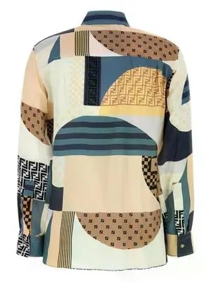 Fendi Geometric-print Silk Shirt - Neutrals