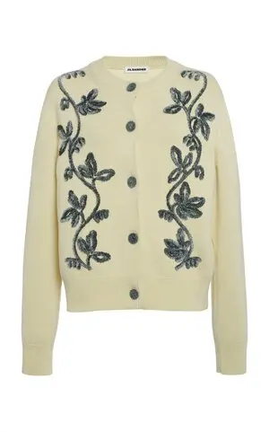 JIL SANDER Wool-blend Cardigan With Embroidered Floral Detailing