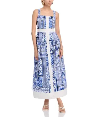 Aqua Tile Button Front Maxi Dress Exclusive
