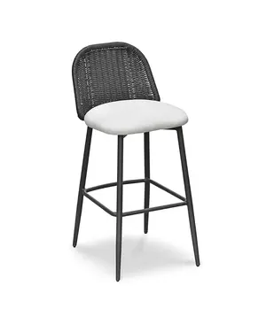 TOV FURNITURE Alexa Rattan Performance Fabric Barstool - Black