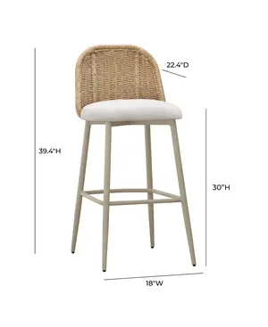 TOV FURNITURE Alexa Rattan Performance Fabric Barstool - Natural