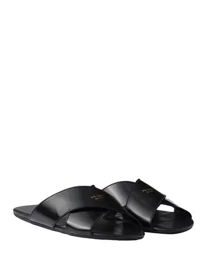 Prada Brushed Leather Slides