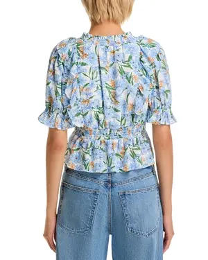 Aqua Floral Ruffle Top