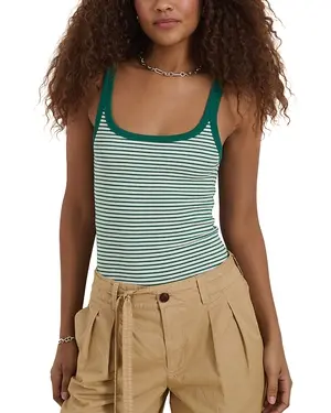 ALEX MILL 365 Ribbed Tank - Green/ivory
