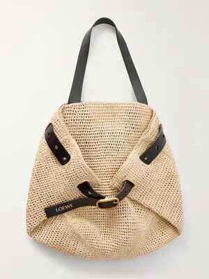 Loewe Punch Hole Medium Leather-trimmed Raffia Tote