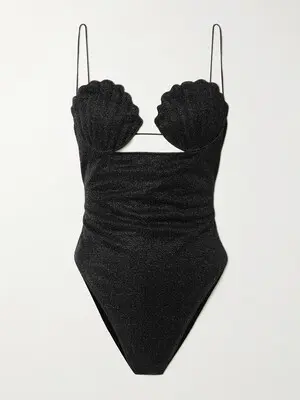 Oseree Lumière Shell Cutout Lurex Swimsuit - Black