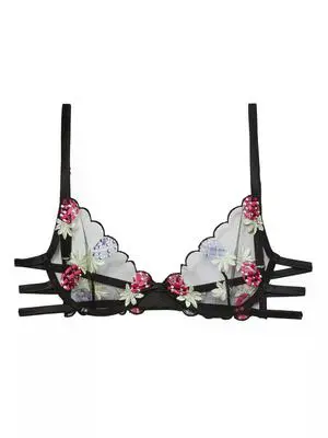 FLEUR DU MAL Pineapple-embroidered Demi Bra - Black
