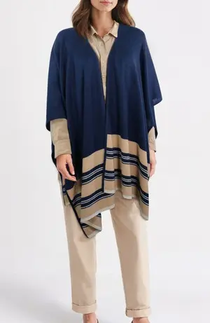Portolano Lightweight Cashmere Shawl - Dark Blue Combo