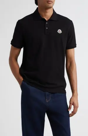 Moncler Logo Patch Cotton Piqué Polo - Black
