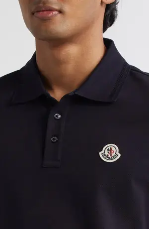 Moncler Logo Patch Cotton Piqué Polo - Blue