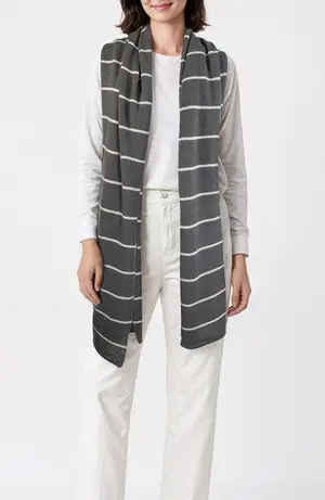 Portolano Cashmere Striped Wrap - Stone Grey/silver