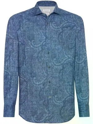 Brunello Cucinelli Patterned Jacquard Cotton Shirt - Blue
