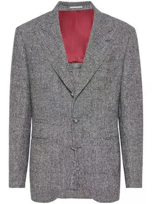 Brunello Cucinelli Single-breasted Checked Blazer - Grey