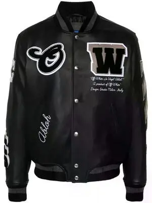 Off-White Logo-appliqué Leather Bomber Jacket