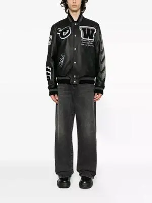 Off-White Logo-appliqué Leather Bomber Jacket