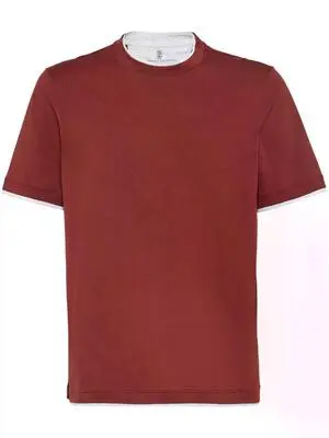 Brunello Cucinelli Contrast-trim Crew-neck T-shirt - Red