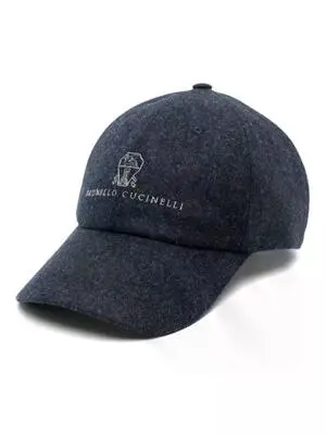 Brunello Cucinelli Embroidered-logo Wool Baseball Cap - Blue