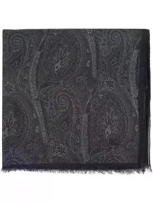 Etro Paisley-print Frayed-edge Scarf - Grey