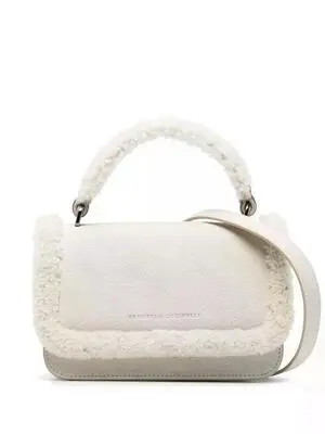 Brunello Cucinelli Shearling-trim Leather Bag - White