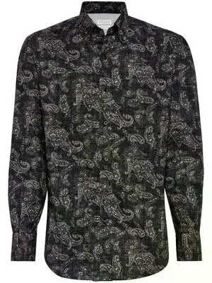 Brunello Cucinelli Jacquard Patterned Cotton Shirt - Black