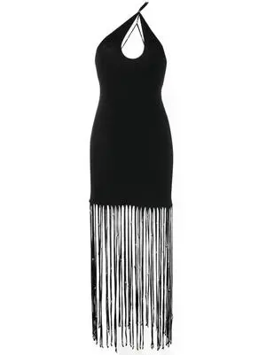 ROTATE BY BIRGER CHRISTENSEN Fringe-detailing Cut-out Halterneck Dress