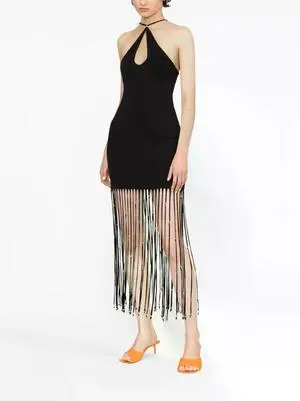 ROTATE BY BIRGER CHRISTENSEN Fringe-detailing Cut-out Halterneck Dress