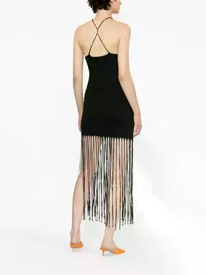 ROTATE BY BIRGER CHRISTENSEN Fringe-detailing Cut-out Halterneck Dress