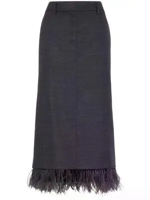 Brunello Cucinelli Feather-trimmed Wool Skirt