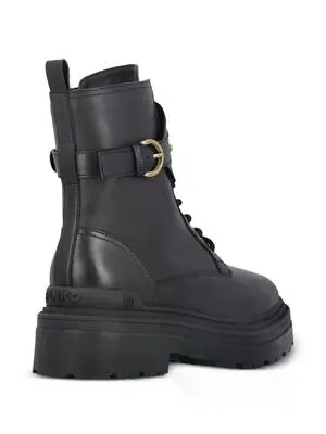 Pinko Mia Calf-height Leather Combat Boots With Buckle Detail - Black