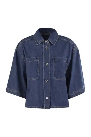 Max Mara Enza Cropped Denim Shirt - Navy