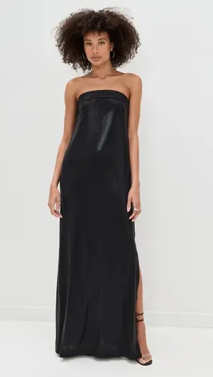 Norma Kamali Strapless Maxi Gown With Side Slit - Black-0