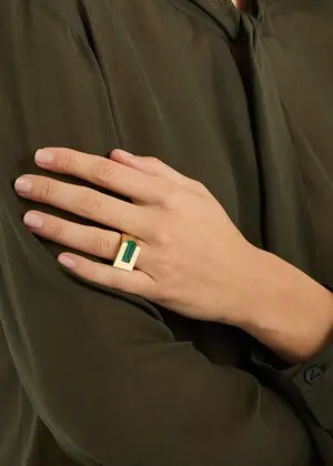 LEGIER Stone-embellished Brass Ring - Green