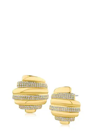 KENNETH JAY LANE Pave Alternating Button Earrings - Gold