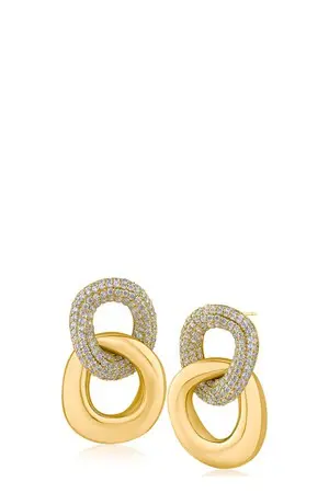 KENNETH JAY LANE Pave Cubic Zirconia Double Link Drop Earrings - Gold