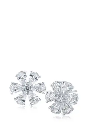 KENNETH JAY LANE Pear Cz Flower Stud Earrings - Natural