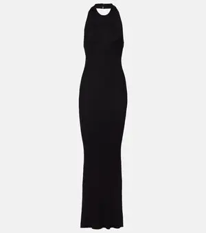 NILI LOTAN Ribbed-knit Halterneck Maxi Dress - Black