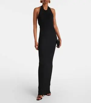 NILI LOTAN Ribbed-knit Halterneck Maxi Dress - Black
